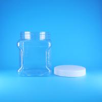 China Transparent Square PET Screw Flat Lid Plastic Grip Jar 1450ml 49oz for Biscuits for sale