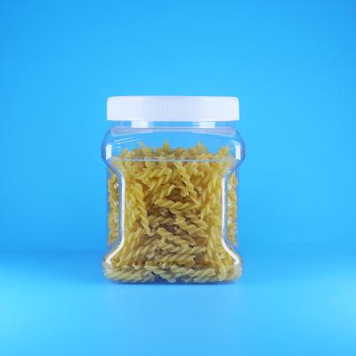 China Transparent Square PET Screw Flat Lid Plastic Grip Jar 1450ml 49oz for Biscuits for sale