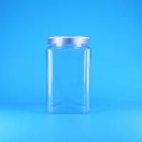 China Cheap Clear Empty Square China PET Plastic Candy Jars Bulk Screw Aluminum Cap for sale