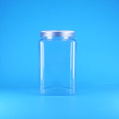 China Cheap Clear Empty Square China PET Plastic Candy Jars Bulk Screw Aluminum Cap for sale