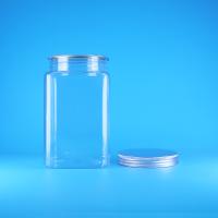 China Transparent Cheap Empty Square PET Plastic Candy Tall Jars Bulk Flat Aluminum Cap for sale