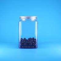 China Transparent Cheap Empty Square PET Plastic Candy Tall Jars Bulk Flat Aluminum Cap for sale