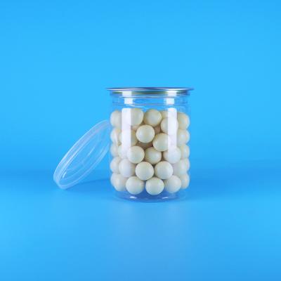 China Clear PET Popcorn Cans 300ml with Easy Open Lid Airtight Food Grade Plastic Container for sale