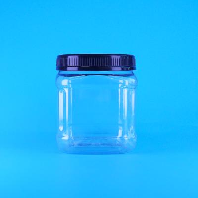 China Square Clear Airless Screw Lid Plastic Snack Raisin Broad Bean Pine Nut Storage Jars for sale