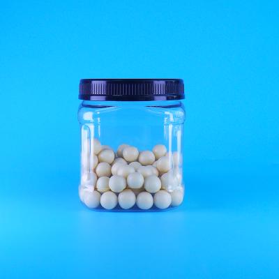 China Square Airless Plastic Snack Jar 580ml 90mm Food Grade PET Screw Lid Airtight Storage for sale