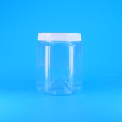 China Hexagonal Clear PET Plastic Jar 630ml 88mm Neck White Flat Lid for Cookies Nuts for sale