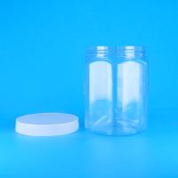 China Hexagonal Clear PET Plastic Jar 630ml 88mm Neck White Flat Lid for Cookies Nuts for sale