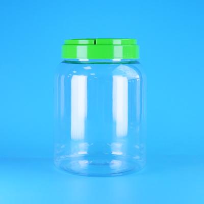 China Clear PET Round Plastic Jar 1160ml 89mm Screw Flat Cap for Coffee Candy Dried Food for sale