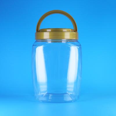 China Square PET Plastic Storage Jar 2250ml 76oz with Handle Lid for Cookies Noodles Dry Fruit for sale