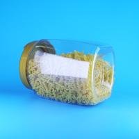 China Food Grade Clear Square PET Candy Cookie Jar 2250ml 138mm x 128mm with Screw Lid for sale