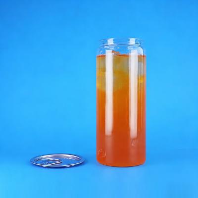 China 520ml Food Grade PET Plastic Drink Can with Aluminum Easy Open Lid 62mm for sale