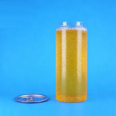 China Clear PET Plastic Beverage Can 520ml 62mm Easy Open Lid Leak Proof Food Grade BPA Free for sale