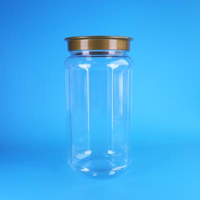 China Food Grade PET Plastic Storage Jar 1300ml 87mm Airtight Screw Lid for Raisin Walnut Fruit Jelly for sale