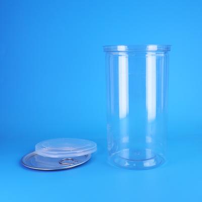 China 700ml Transparent PET Plastic Jar with 83mm Easy Open Aluminum Lid for Food Packaging for sale