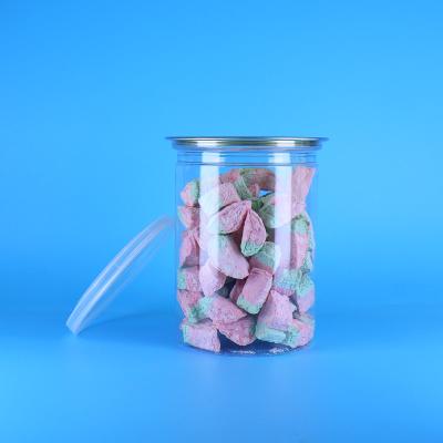 China Clear PET Food Storage Cans 490ml 83mm Diameter with PE Lids for Sweets Cookies Jellies for sale