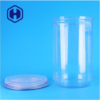 China Round PET Clear Plastic Can 2300ml with Aluminum Lid for Spices Sugar Protein Powder Easy Pour for sale