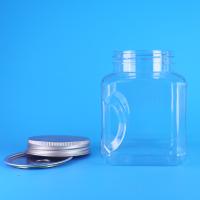 China Clear PET Food Grade Custom Square Plastic Cookie Jar With Aluminum Screw Lid Wholesale for sale