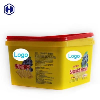 China 2800ml IML Plastic Biscuit Containers with Thermal Formed Yellow Cover - 190x190x120mm Food Grade PP for sale