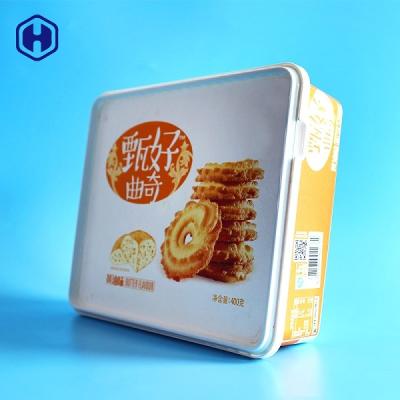 China 400g Butter Cookie IML Plastic Food Storage Container 253x213x69mm PP Material with In-Mold Labeling for sale