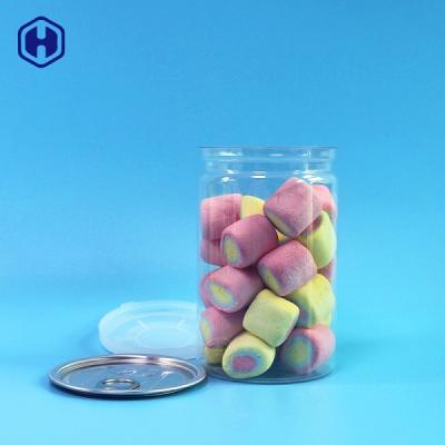 China Clear PET Plastic Cans 480ml 19OZ Round Cylinder Jars with Aluminum Lid Food Grade for sale