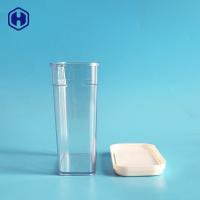 China Trapezoidal Food Grade Plastic Containers 390ml 13oz Clear PET Box with Square Cover for Candy Packaging for sale