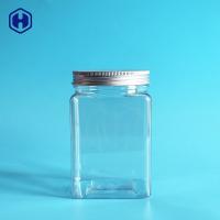 China 481ML Square Wide Mouth Plastic Jars 16OZ Clear Bottles with Aluminum Lid - Stackable Food Grade Containers for sale