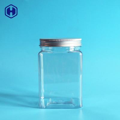 China 481ML Square Wide Mouth Plastic Jars 16OZ Clear Bottles with Aluminum Lid - Stackable Food Grade Containers for sale