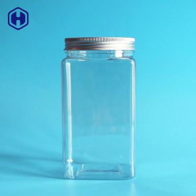 China 591ML Square Wide Mouth Plastic Food Jars with Aluminium Screw Cap - 20OZ Capacity, 74x74x139mm Dimensions for sale