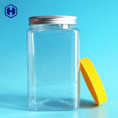 China Clear PET Square Plastic Food Jar with 83.3mm Round Mouth & Aluminium Cap - 1170ml Capacity, Food Grade Container for sale