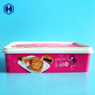 China Square IML Plastic Container 87oz 370g for Moon Biscuits Cheese Cake Anti Scratch for sale