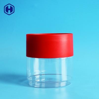 China Custom Clear PET Jar 396ml 13oz Stackable Oval Plastic Cans with Red Lid for sale