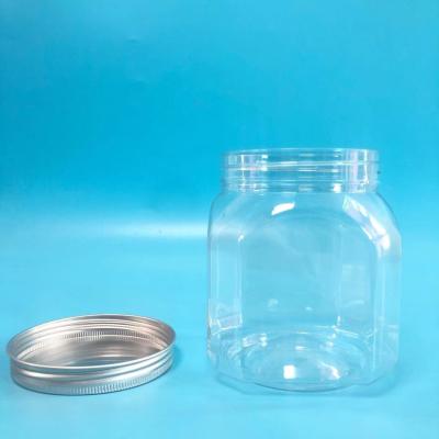 China Clear Rectangular 820ml PET Plastic Cookie Jar for Chocolate Snacks Airtight Food Grade for sale