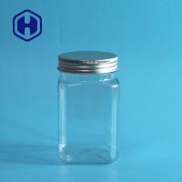 China 375ml Square PET Plastic Food Jar Wide Mouth 111mm Height with Aluminum Cap for sale