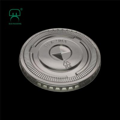 China 98mm PLA Single Wall Disposable Flat Cup Lid Clear Compostable Lid for sale