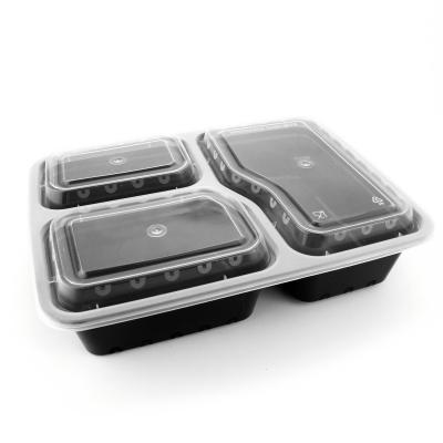 China Single Wall Take Out 2 PP 3 Compartment PP Plastic Container For Food With Lid Cover for sale