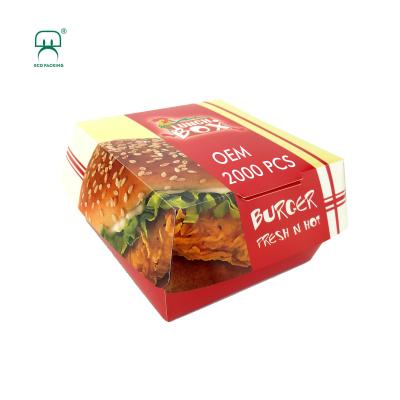 China 2000 Pieces Disposable Small Quantity Custom Logo Printed Paper Packaging Hamburger Hamburger Boxes for sale