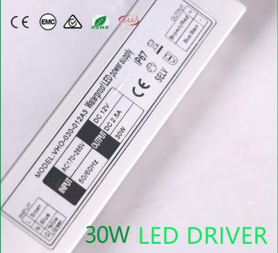 China OEM Waterproof Outdoor LED Driver Power Supply 12V 30W Lightweight for sale