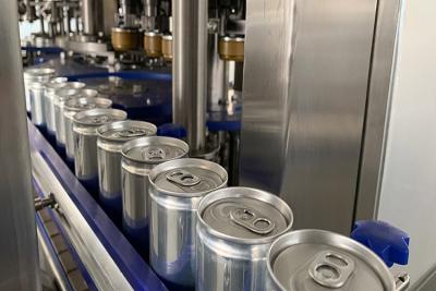 China Fully Automatic PLC Beer Soda Canning Machine with Carbonation Mixer and 10 Packs/Min Shrink Wrapping for sale