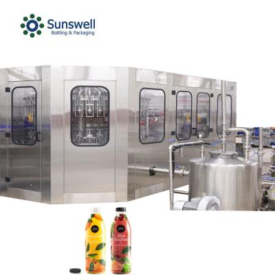 China Fully Automatic Fruit Juice Filling Machine 380V 3-in-1 Rinsing Filling Capping Line 2000-24000BPH for sale
