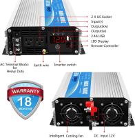 China 3000W Pure Sine Wave Power Inverter DC 12V to AC 120V with Remote Control and Dual Outlets for sale