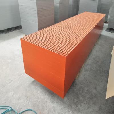 China Orange FRP Grating Panel 40x40mm Mesh 50mm Height 1007x4040mm Concave Surface for Water Plant Walkways for sale
