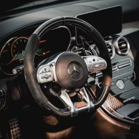 China Benz Series Carbon Fiber Steering Wheel 370mm Diameter 2kg Weight Black Leather Grip Sports Design for sale
