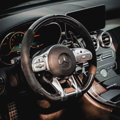 China Benz Series Carbon Fiber Steering Wheel 370mm Diameter 2kg Weight Black Leather Grip Sports Design for sale