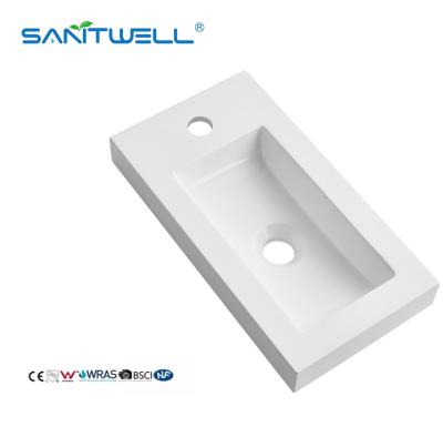 China Small Size SWZ440 New Models Eco-Fridenly Stone Resin Basins  Solid Surface Glossy White Color Semi-Counter Sinks for sale