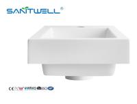 China Small Size SWZ500 Popular Design Stone Resin Basins Glossy White Single Hole Durable Stone Washing Hand Basins for sale