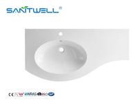 China Customized SWS1100L Large Size Left Hand Stone Resin Basins Glossy White inside Round Washing Hand Basins For Hotel for sale