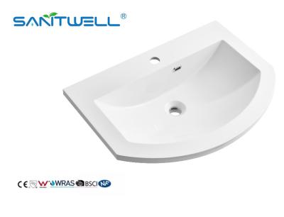China SWS650 Good Price Various Size Acceptable Stone Resin Basins Round-Half Shape Glosssy White Basins For Bathroom Sinks for sale