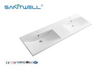 China Wholesale China SW1524-D Suppliers Double Hand Stone Resin Basins Thin Edge Rectangle Shape Cabinet Basins For Hotel. for sale