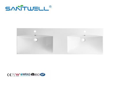 China Wholesale China SW1524-D Suppliers Double Hand Stone Resin Basins Thin Edge Rectangle Shape Cabinet Basins For Hotel. for sale