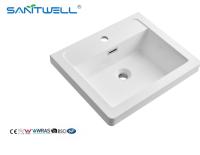 China Popular Models SWBG500 Wholesale Sanitary Ware Stone Resin Basins Glossy White Cabinet Basins for sale